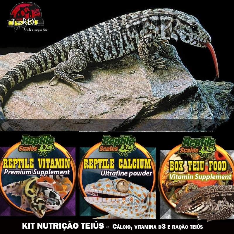 Kit Nutrição para Teiús: Ração, Vitamina D3 e Cálcio